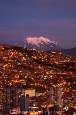 Last light on Illimani (6438m/21,122ft), and lights of La Paz, Bolivia ...